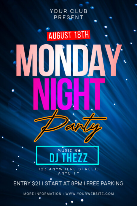Purple Modern & Minimal Monday Night Party Poster Template | PosterMyWall