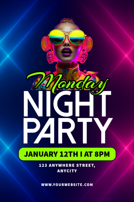 Purple Modern & Minimal Monday Night Party Poster Template | PosterMyWall