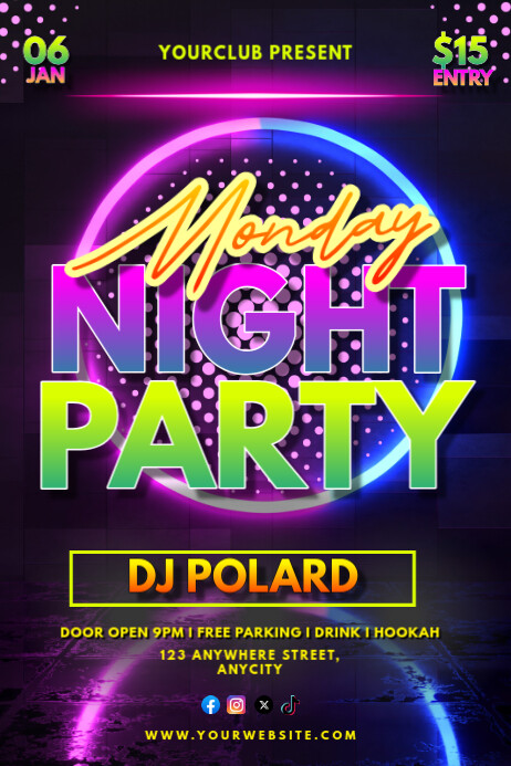 Purple Modern & Minimal Monday Night Party Poster Template | PosterMyWall