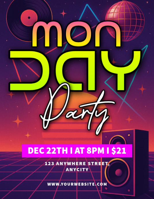 Purple Modern & Minimal Monday Party Pamflet (letter As) Template ...
