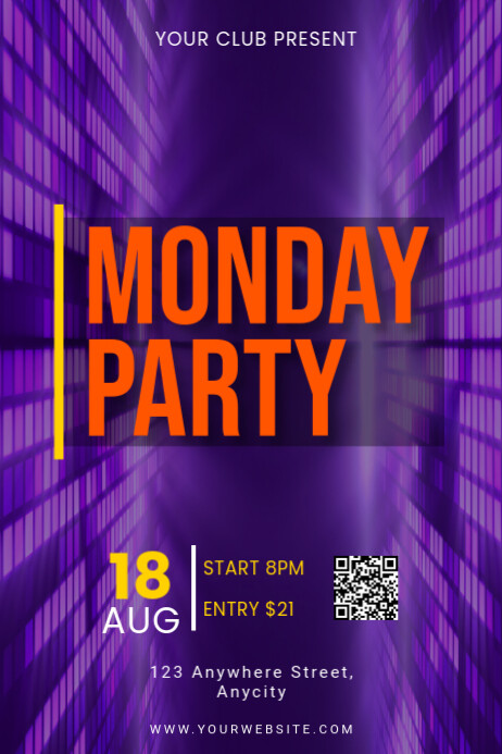 Purple Modern & Minimal Monday Party Poster Template | PosterMyWall