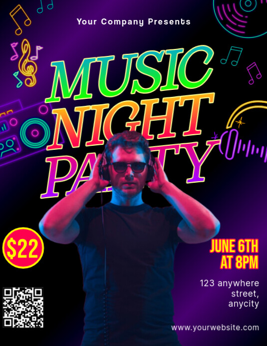 Purple Modern & Minimal Music Night Party Pamflet (letter As) Template ...