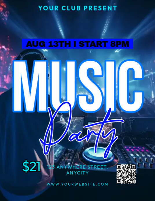 Purple Modern & Minimal Music Party Pamflet (letter As) Template ...