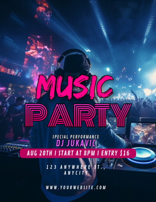 Purple Modern & Minimal Music Party Pamflet (letter As) Template ...