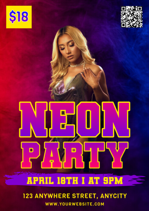 Purple Modern & Minimal Neon Party A2 Template | PosterMyWall