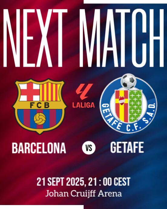 Plantilla de Purple Modern & Minimal Next Match Barcelona Vs Getafe ...