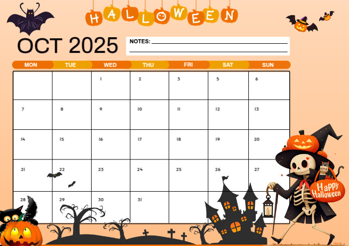 Copy of Purple Modern & Minimal October Halloween Calendar 2025 A4 ...