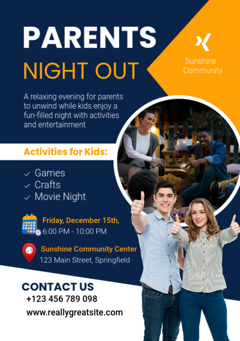 Purple Modern & Minimal Parents Night Out A4 Template | PosterMyWall