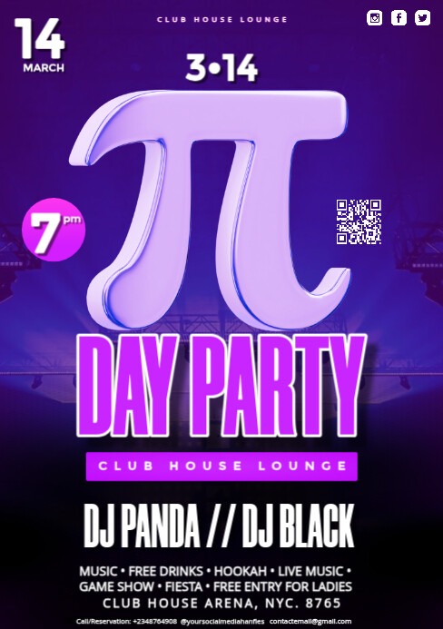 Purple Modern & Minimal Pi Day Party Celebration A5 Template | PosterMyWall