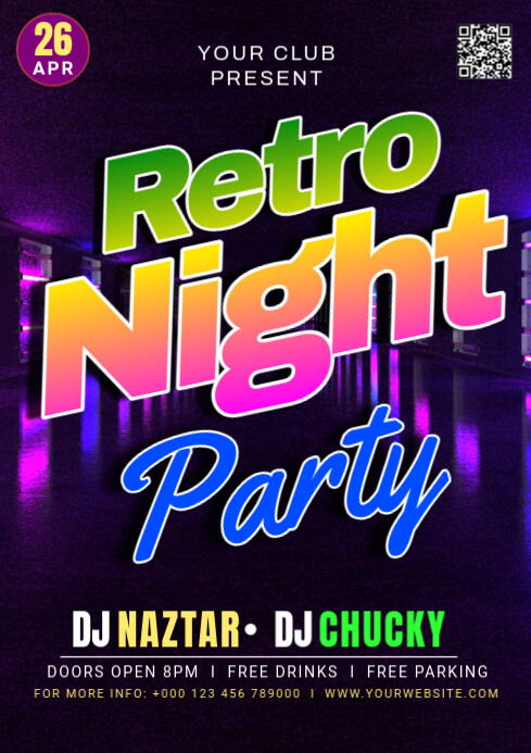 Copy of Purple Modern & Minimal Retro Night Party A1 | PosterMyWall