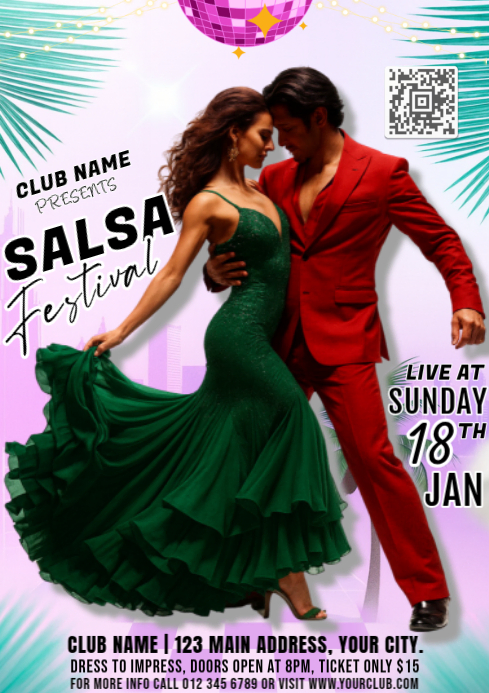 Purple Modern & Minimal Salsa Festival Invitation Social Media A4 ...