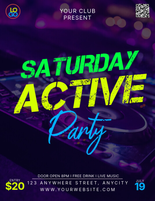 Copy of Purple Modern & Minimal Saturday Active Party Pamflet (letter ...