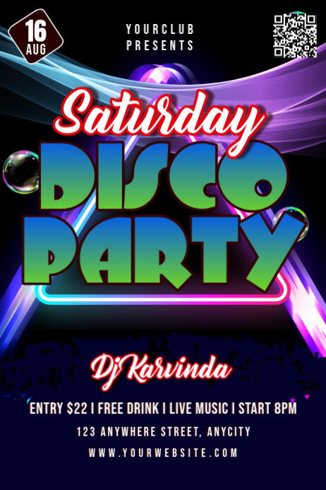 Purple Modern & Minimal Saturday Disco Party Poster Template | PosterMyWall