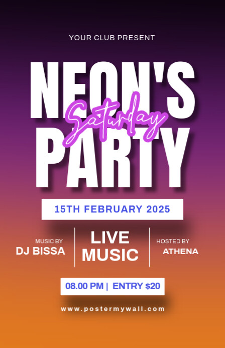 Copy of Purple Modern & Minimal Saturday Neon Party Tabloid | PosterMyWall