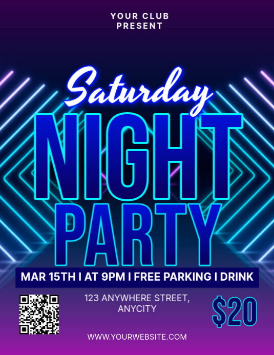 Purple Modern & Minimal Saturday Night Party Pamflet (letter As ...