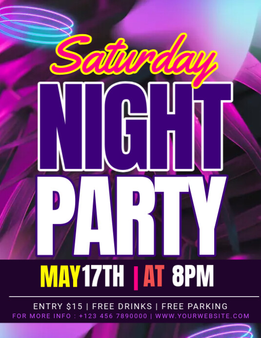 Purple Modern & Minimal Saturday Night Party Pamflet (letter As ...