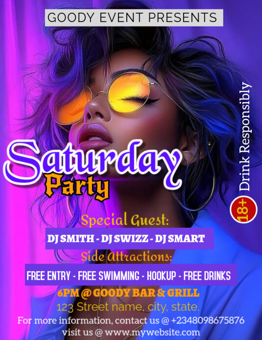 Purple Modern & Minimal Saturday Party Flyer (us Letter) Template ...