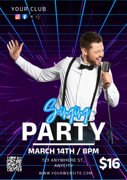 Purple Modern & Minimal Singing Party A4 Template | PosterMyWall