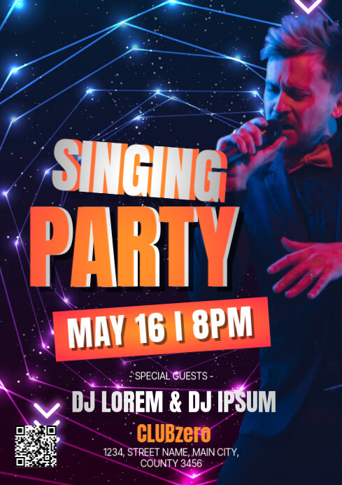 Purple Modern & Minimal Singing Party A4 Template | PosterMyWall