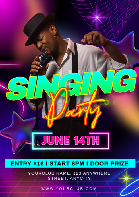 Purple Modern & Minimal Singing Party A4 Template | PosterMyWall