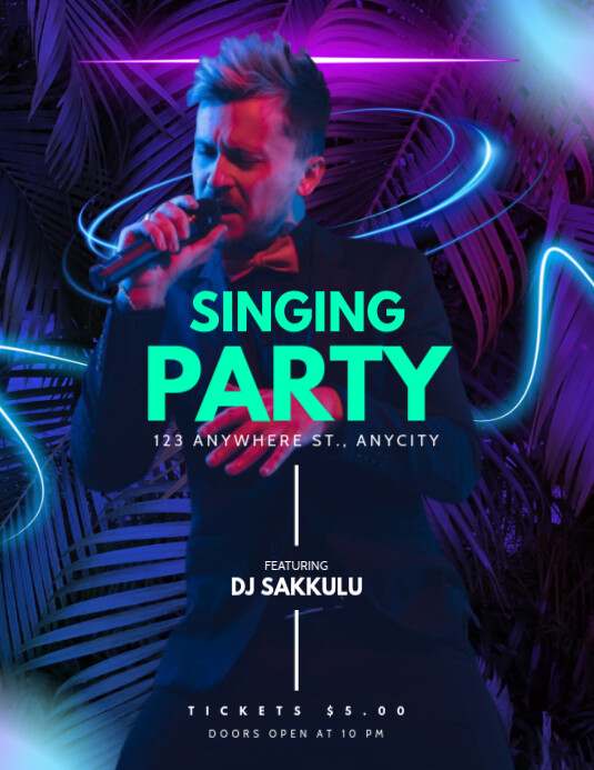 Purple Modern & Minimal Singing Party Pamflet (letter As) Template ...