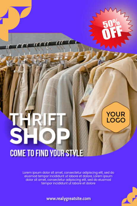 Purple Modern & Minimal Thrift Shop Poster Template | PosterMyWall