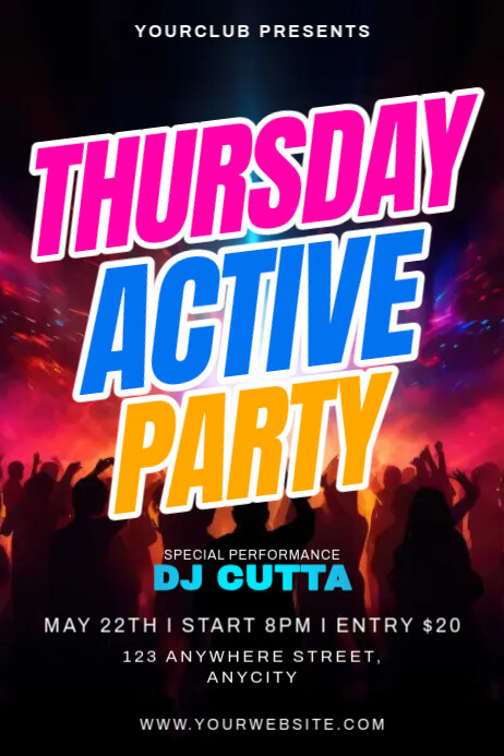 Purple Modern & Minimal Thursday Active Party Poster Template ...