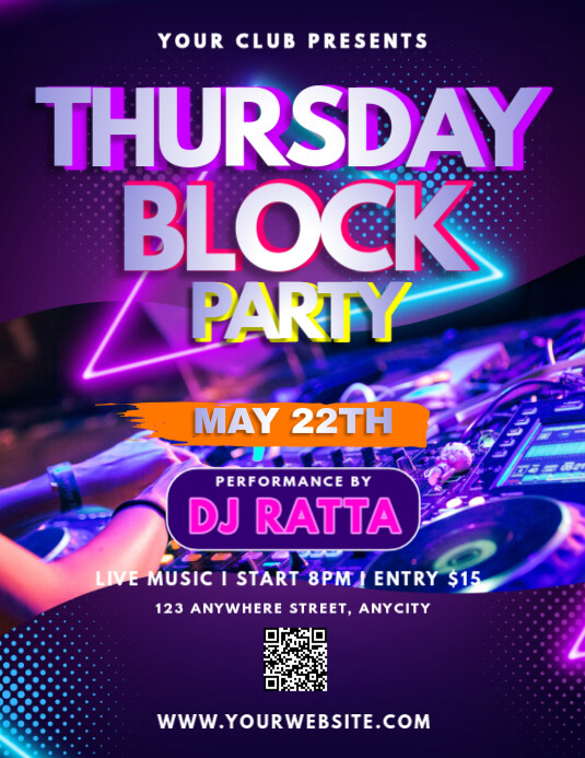 Copy of Purple Modern & Minimal Thursday Block Party Pamflet (letter As ...