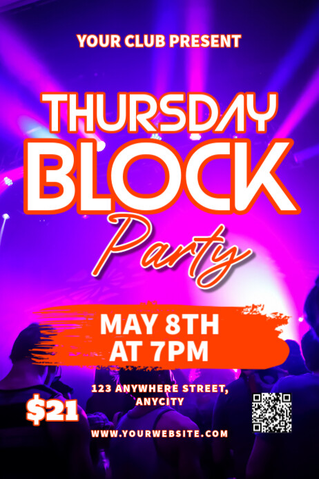 Purple Modern & Minimal Thursday Block Party Poster Template | PosterMyWall