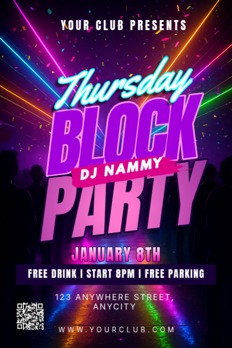 Purple Modern & Minimal Thursday Block Party Poster Template | PosterMyWall