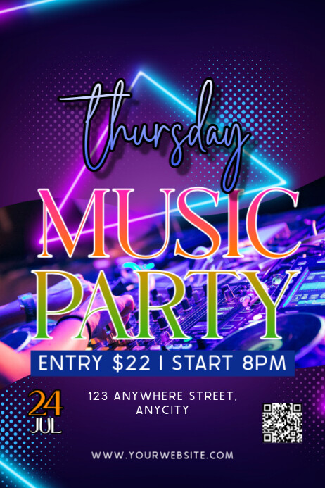 Purple Modern & Minimal Thursday Music Party Poster Template | PosterMyWall