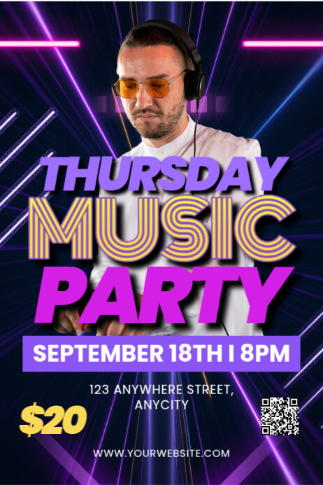Purple Modern & Minimal Thursday Music Party Poster Template | PosterMyWall