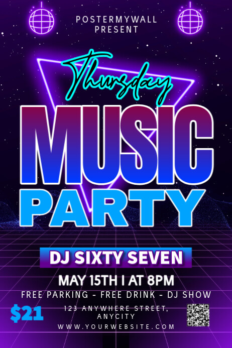Copy of Purple Modern & Minimal Thursday Music Party Poster | PosterMyWall