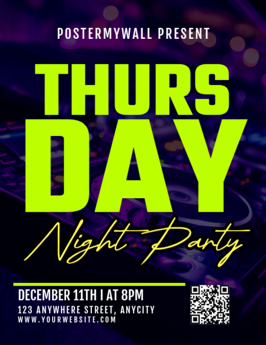 Purple Modern & Minimal Thursday Night Party Flyer (us Letter) Template ...