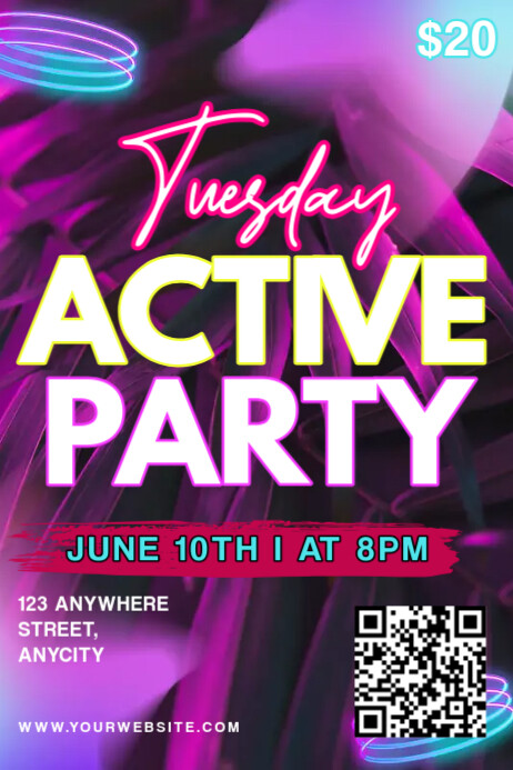 Purple Modern & Minimal Tuesday Active Party Poster Template | PosterMyWall