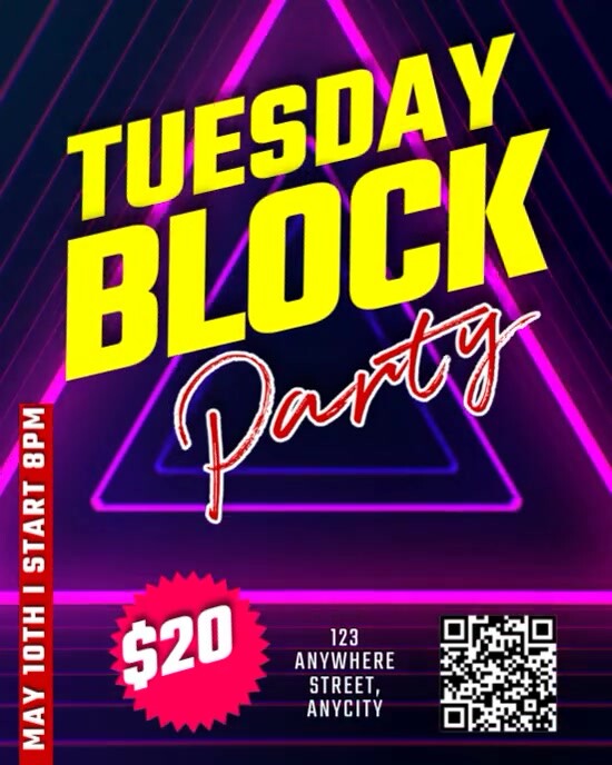 Purple Modern & Minimal Tuesday Block Party Instagram Portrait Template ...