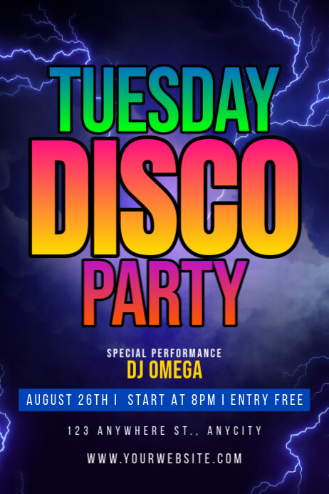 Copy of Purple Modern & Minimal Tuesday Disco Party Poster | PosterMyWall