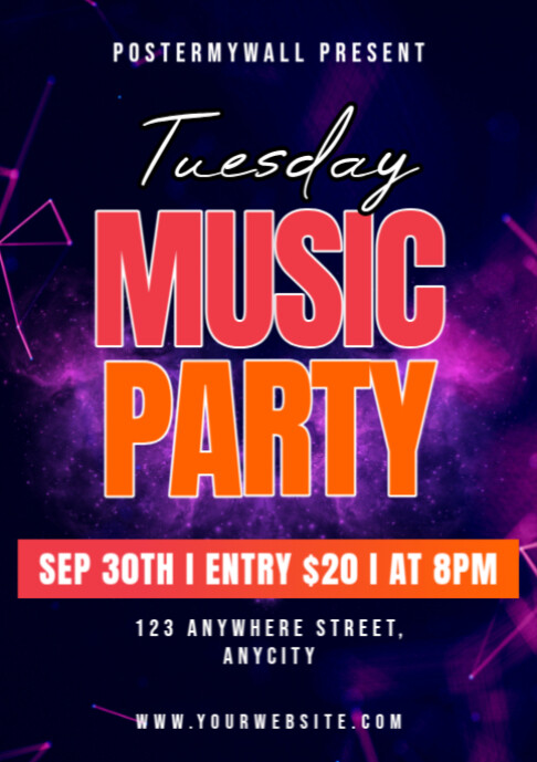 Purple Modern & Minimal Tuesday Music Party A2 Template | PosterMyWall
