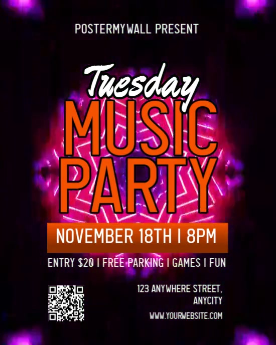 Purple Modern & Minimal Tuesday Music Party Instagram Portrait Template ...