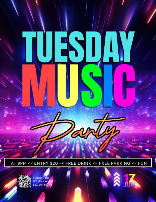 Purple Modern & Minimal Tuesday Music Party Pamflet (letter As ...
