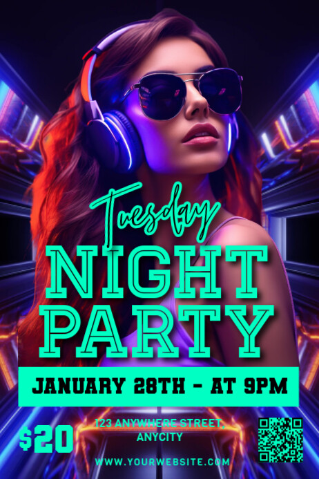 Purple Modern & Minimal Tuesday Night Party Poster Template | PosterMyWall