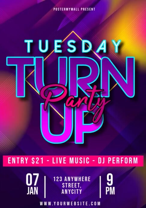 Copy of Purple Modern & Minimal Tuesday Turn Up Party A4 | PosterMyWall