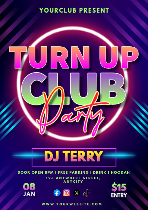 Copy of Purple Modern & Minimal Turn Up Club Party A3 | PosterMyWall