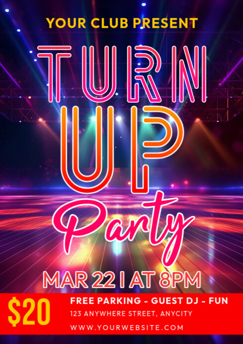 Copy of Purple Modern & Minimal Turn Up Party A2 | PosterMyWall