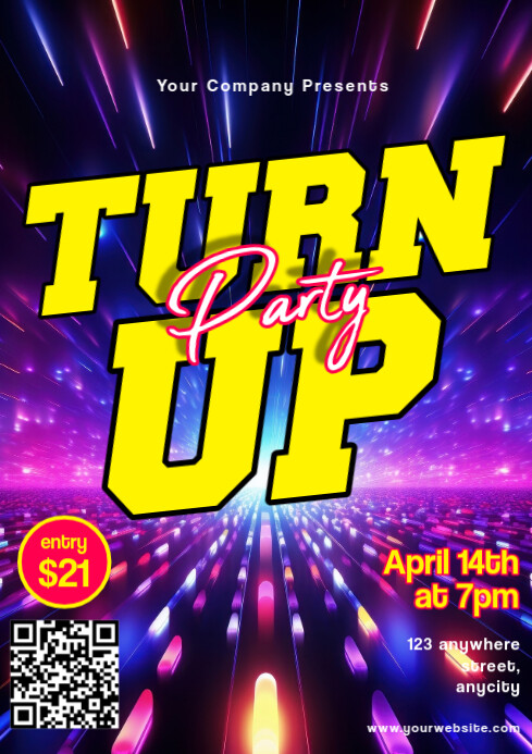 Copy of Purple Modern & Minimal Turn Up Party A2 | PosterMyWall