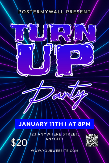 Plantilla de Purple Modern & Minimal Turn Up Party Poster | PosterMyWall