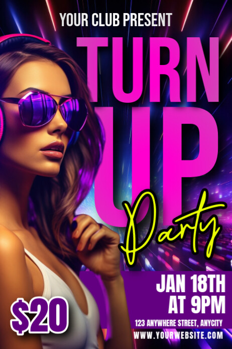 Purple Modern & Minimal Turn Up Party Poster Template | PosterMyWall