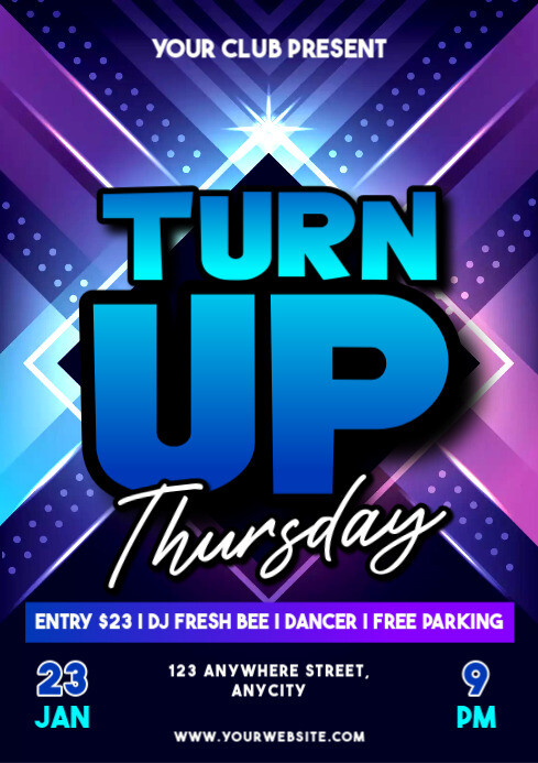 Purple Modern & Minimal Turn Up Thursday A2 Template | PosterMyWall