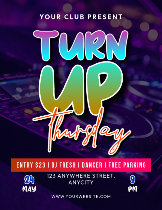 Purple Modern & Minimal Turn Up Thursday Flyer (us Letter) Template ...