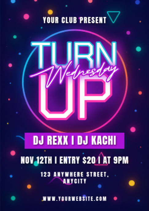 Purple Modern & Minimal Turn Up Wednesday A2 Template | PosterMyWall